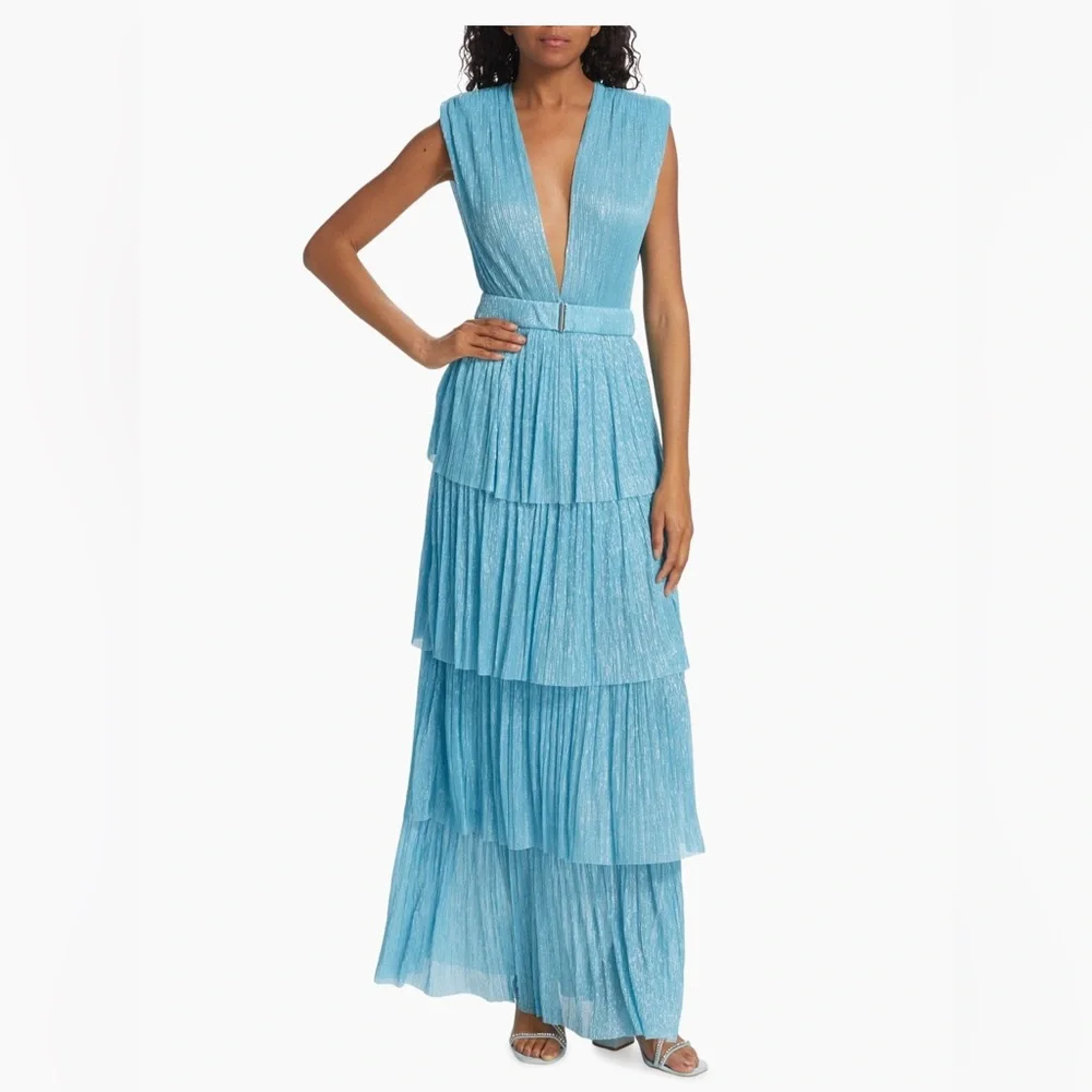 Sabina Musayev | Dresses | Sabina Musayev Skylar Tiered Belted Metallic ...